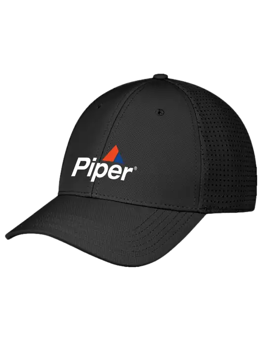 Black Performance Stretchable Cap Hook & Loop w/Piper Logo